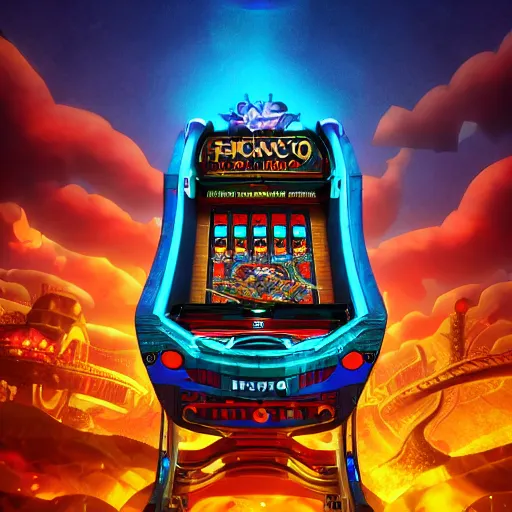 a pachinko machine in the ocean of hell, in the style | Stable Diffusion