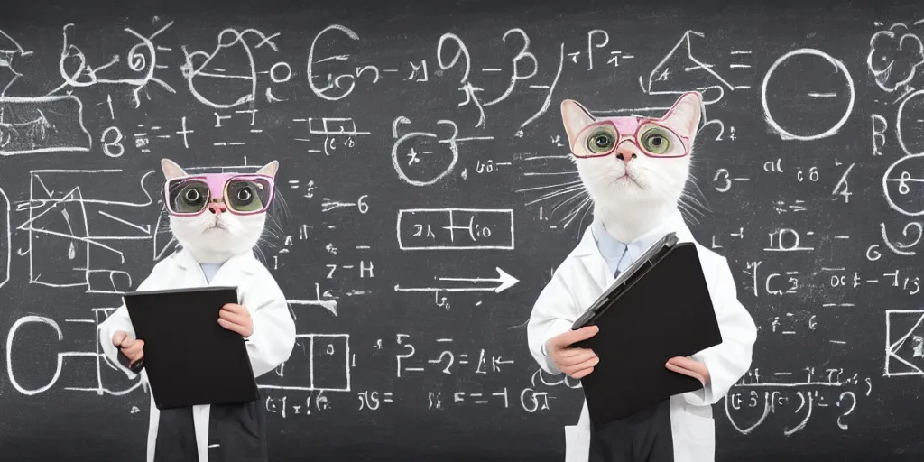 a very smart scientist CAT, wearing glasses surrounded | Stable ...