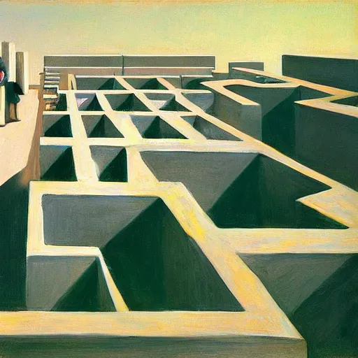 first - person view of a start concrete maze with | Stable Diffusion ...