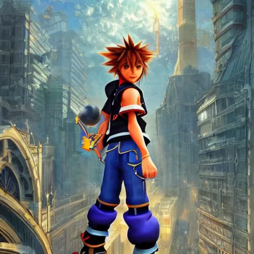 sora from kingdom hearts flying through a city, | Stable Diffusion ...