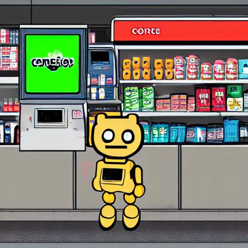 cartooncore timid convenience store robo - cashier | Stable Diffusion | OpenArt