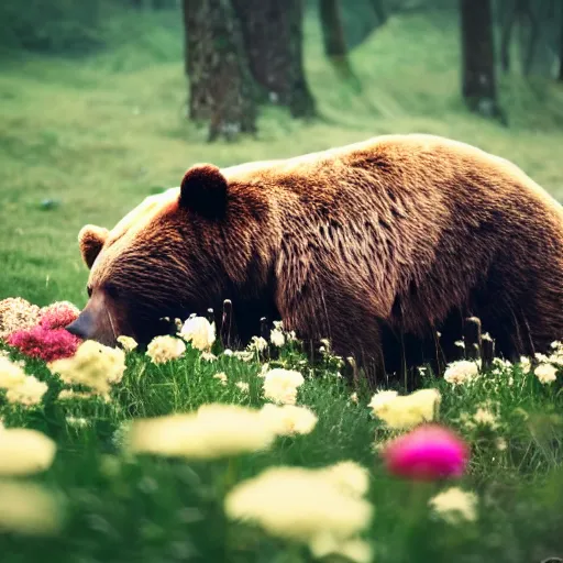 bear with flowers on his head, beautiful and cute, | Stable Diffusion ...