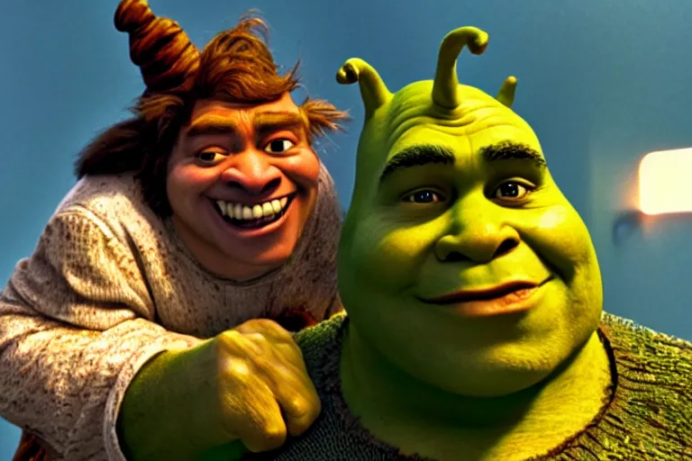 cinematic still of shrek as dr. gonzo and johnny depp | Stable ...