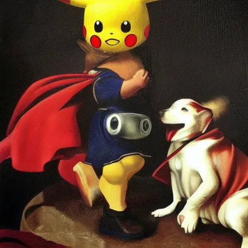 thor and his pet pikachu, oil painting by caravaggio | Stable Diffusion ...