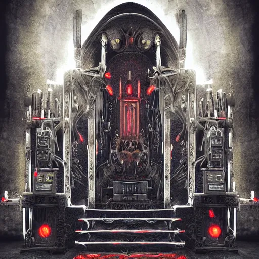 A mechanical altar , digital art, dark, scary, | Stable Diffusion