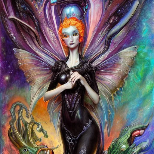 a shiny black hr geiger xenomorph fairy princess by | Stable Diffusion ...