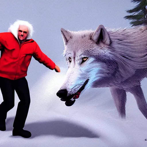 an arctic wolf chasing a man with a red jacket, by | Stable Diffusion ...