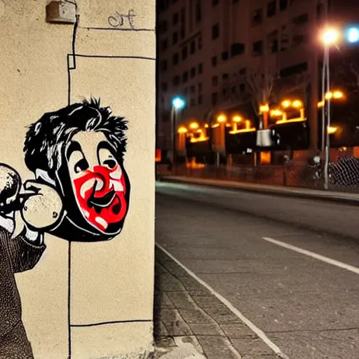 obey graffiti of a man eating a potato, night time | Stable Diffusion ...