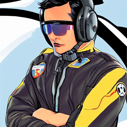comic art, human pilot in a flightsuit, black hair, | Stable Diffusion ...