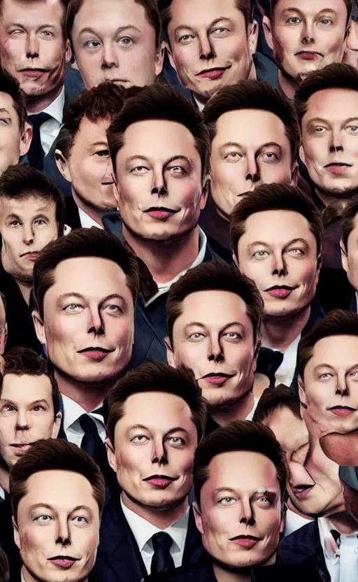 a photograph of 10 people. Everyone has a head of Elon | Stable ...