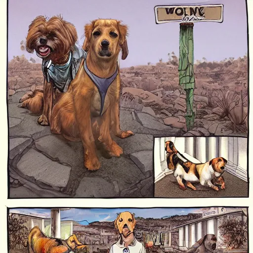 comic illustration of a world where dogs are humans | Stable Diffusion ...