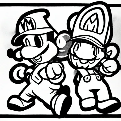 paper mario, hand drawn, clear, sharp lines, black and | Stable ...