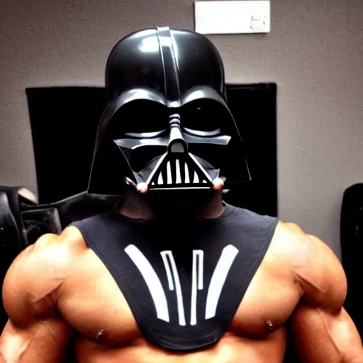 a bodybuilder wearing Darth Vader's mask | Stable Diffusion