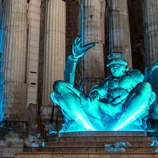 cyan thick laser beam reflecting on destroyed statues | Stable ...