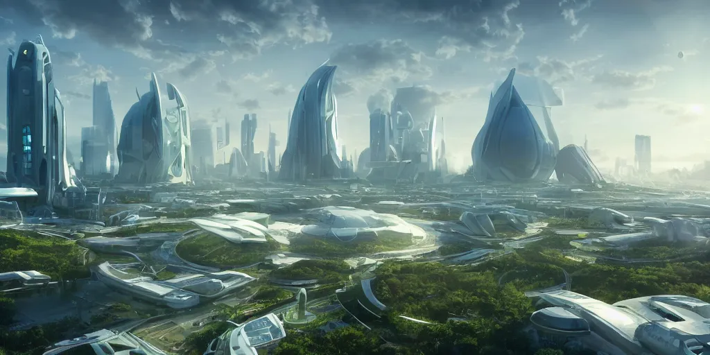 futuristic utopian city, central hub, white buildings, | Stable Diffusion | OpenArt