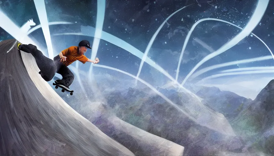 Tony Hawk Skateboarding through the ethereal planes of | Stable Diffusion | OpenArt
