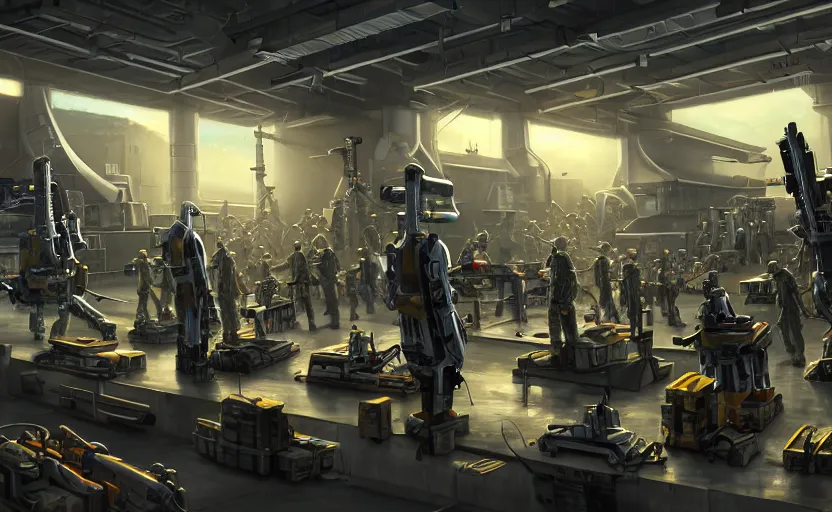 epic scenic shot, highly detailed weapons laboratory, | Stable ...