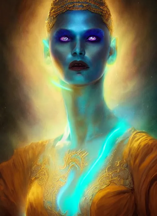 formal portrait of alien woman djinn with six glowing | Stable ...