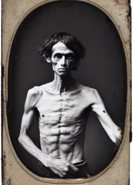Daguerreotype of a skinny crackhead tweaker wearing a | Stable Diffusion