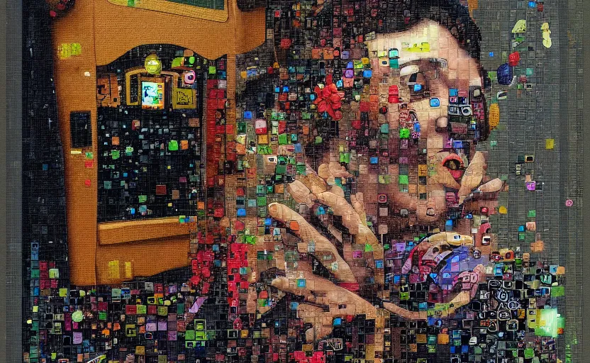 pixel art baroque oil painting of an old woman at a | Stable Diffusion