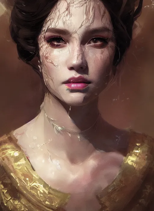 A fancy portrait of a beautiful queen covered ribbon | Stable Diffusion ...