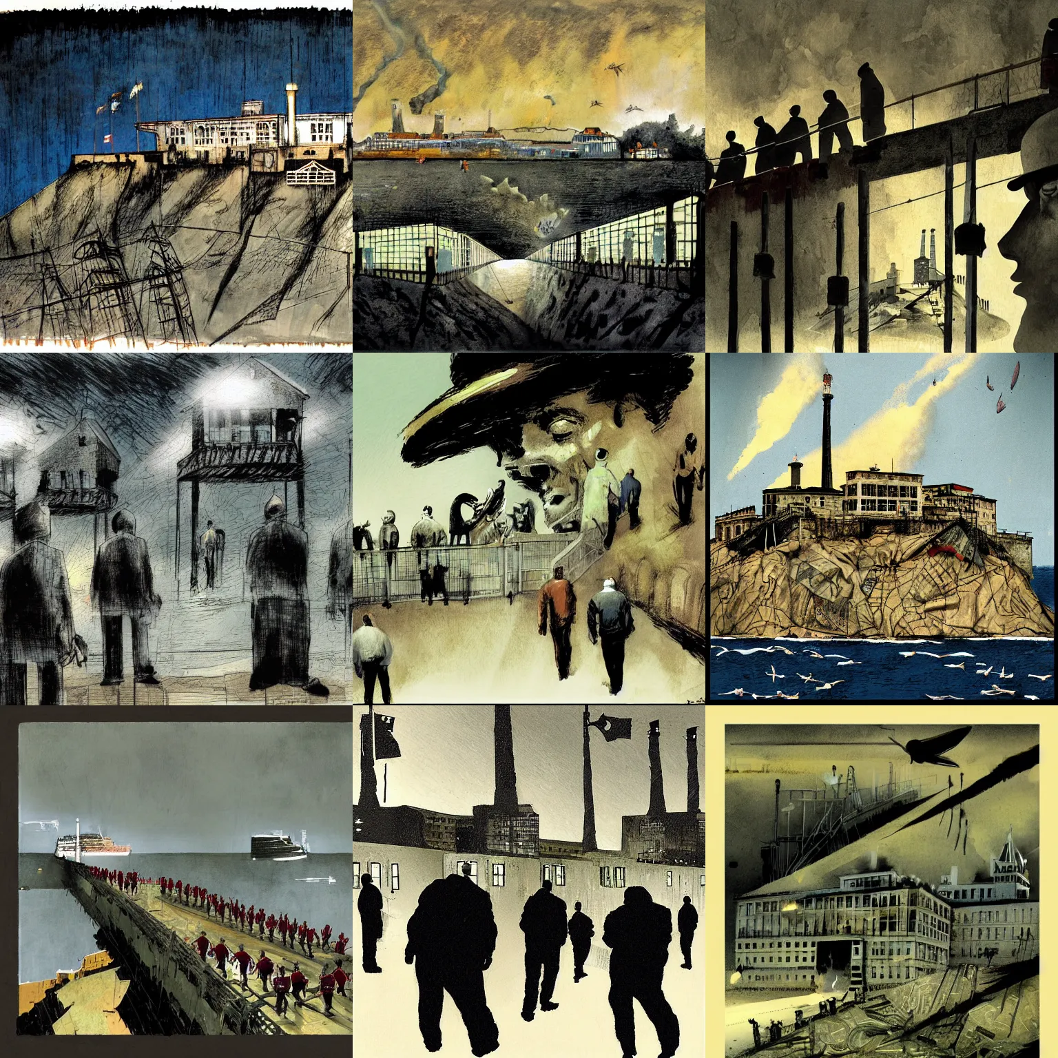 federal prisoners land on alcatraz, by dave mckean | Stable Diffusion ...