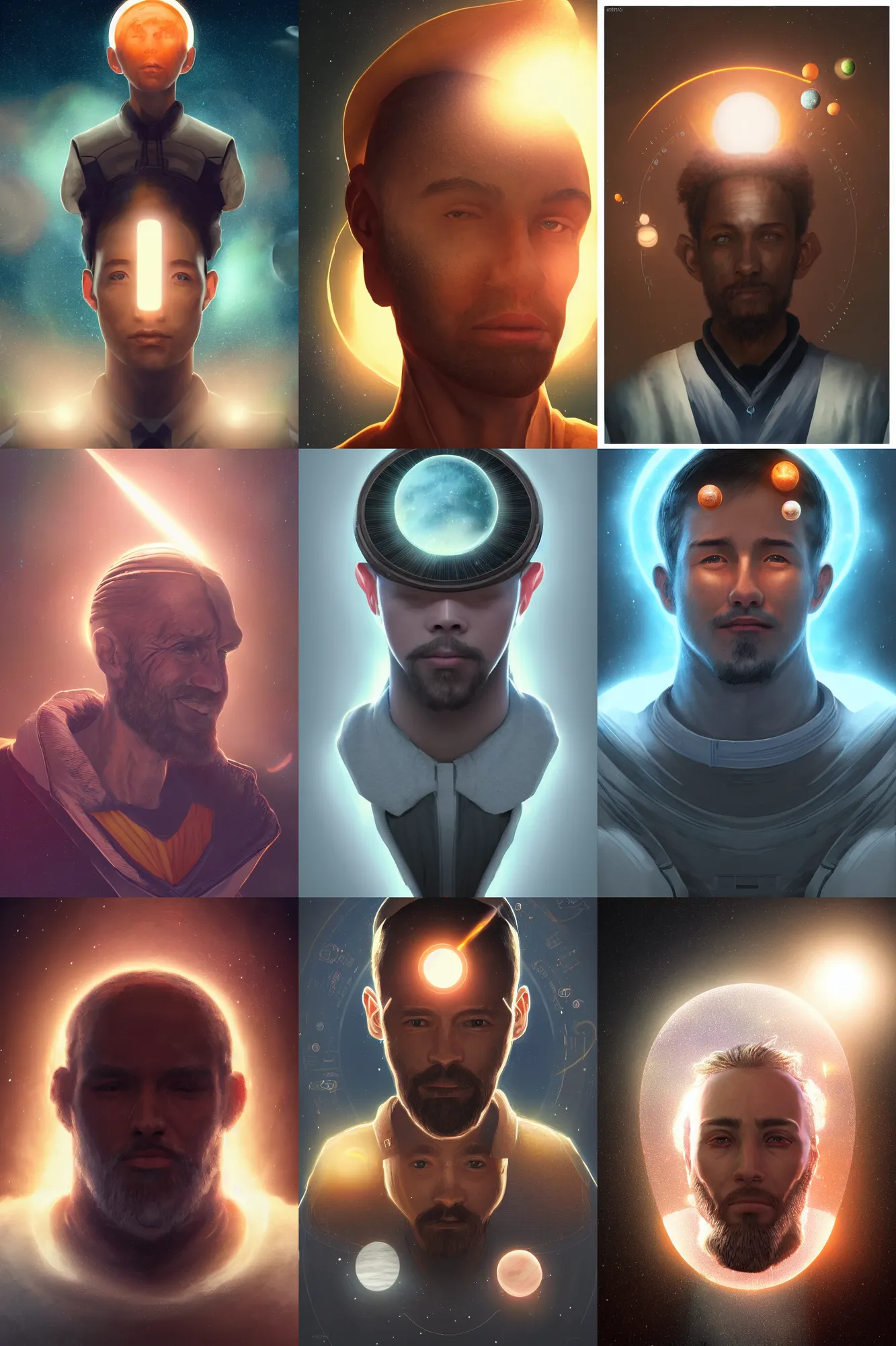 A portrait of a man with a solar system around the | Stable Diffusion ...