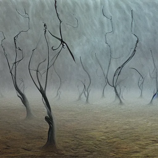 twisted and distorted nightmare landscape in mist | Stable Diffusion ...