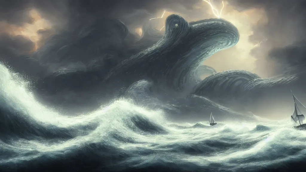 a fantasy book landscape of a massive kraken, small | Stable Diffusion ...