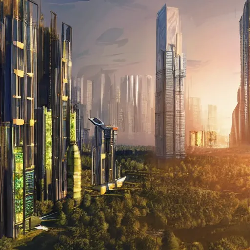 a solarpunk cityscape in the forest, skyscrapers, | Stable Diffusion ...