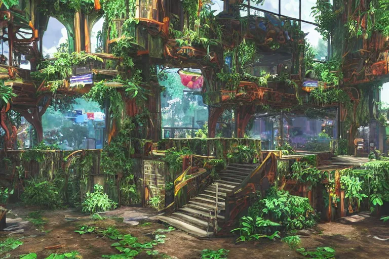 overgrown videogame arcade, ultra detailed realistic | Stable Diffusion ...