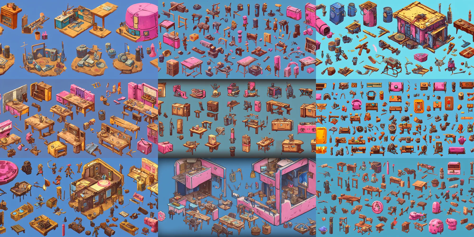 game asset of fallout shelter furniture and | Stable Diffusion | OpenArt