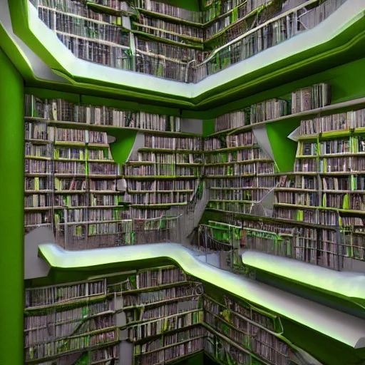 sci fi library brilliant light green vibes growing | Stable Diffusion