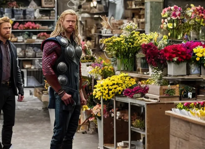 Thor working at a flower shop in the new avengers | Stable Diffusion ...
