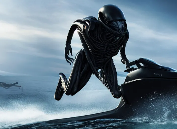 film still of alien!! xenomorph!! jet skiing in the | Stable Diffusion ...