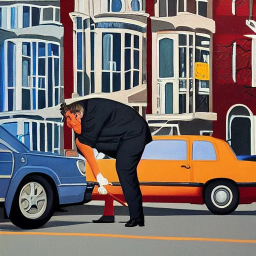 painting of a person getting out of their car on a | Stable Diffusion ...
