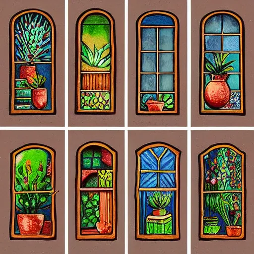 a painting of antique decorated windows, art print | Stable Diffusion ...