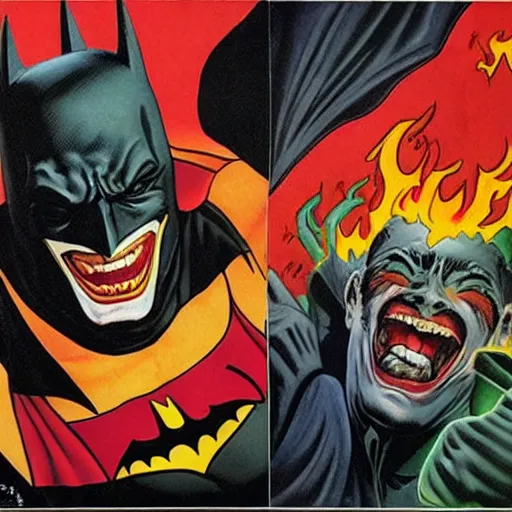 a matte grand scale painting of batman on fire joker | Stable Diffusion ...