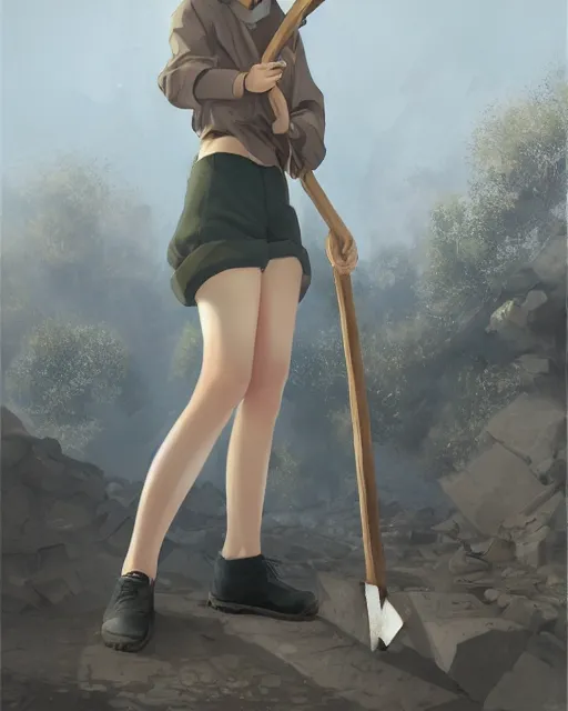 a girl holding a pickaxe and covered in smog in a coal | Stable Diffusion | OpenArt