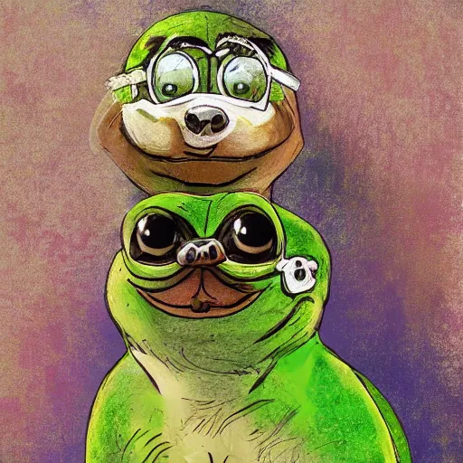 a portrait of a happy pepe the frog riding a puppy, | Stable Diffusion ...