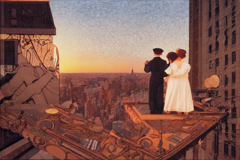 painting of two people hand in hand, in a rooftop, | Stable Diffusion ...