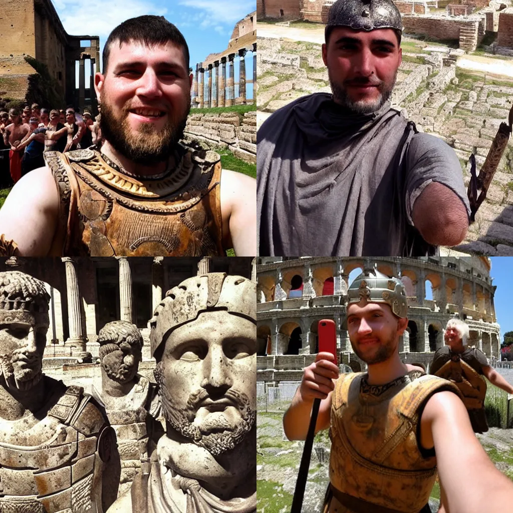 Selfie taken by Roman Legionnaires in ancient Rome | Stable Diffusion
