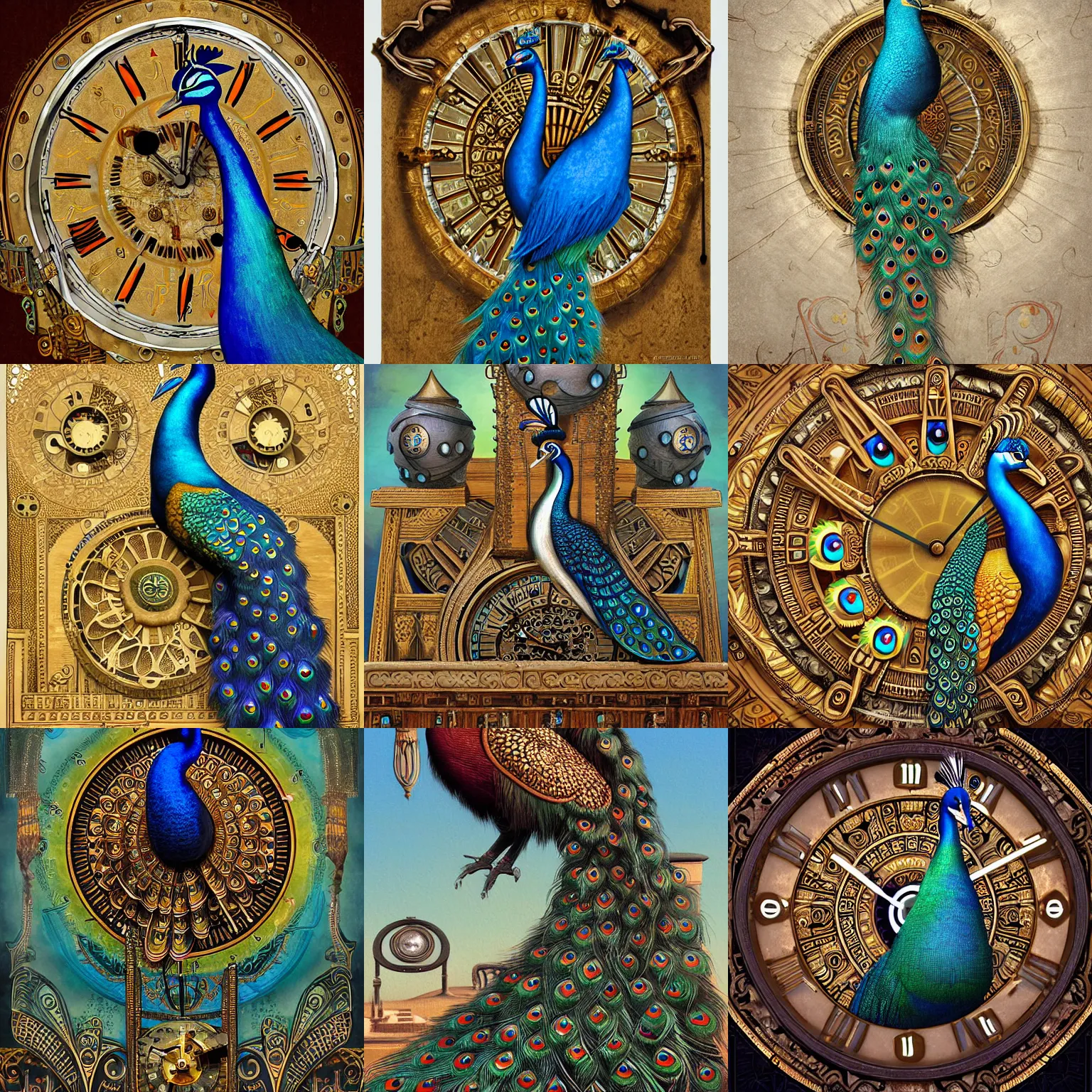 a painting of a peacock clockwork construct on top of | Stable ...