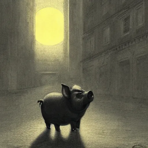 a pig in a tuxedo, dramatic lighting, city background, | Stable Diffusion