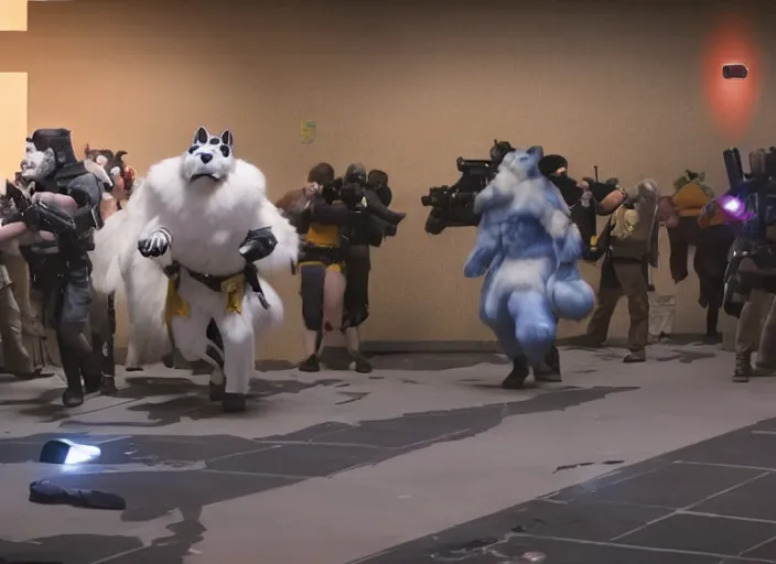 mass shooting at a furry convention, epic movie shot, | Stable ...