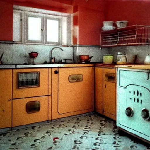 typical soviet kitchen, vintage still, mild colours, ( | Stable Diffusion