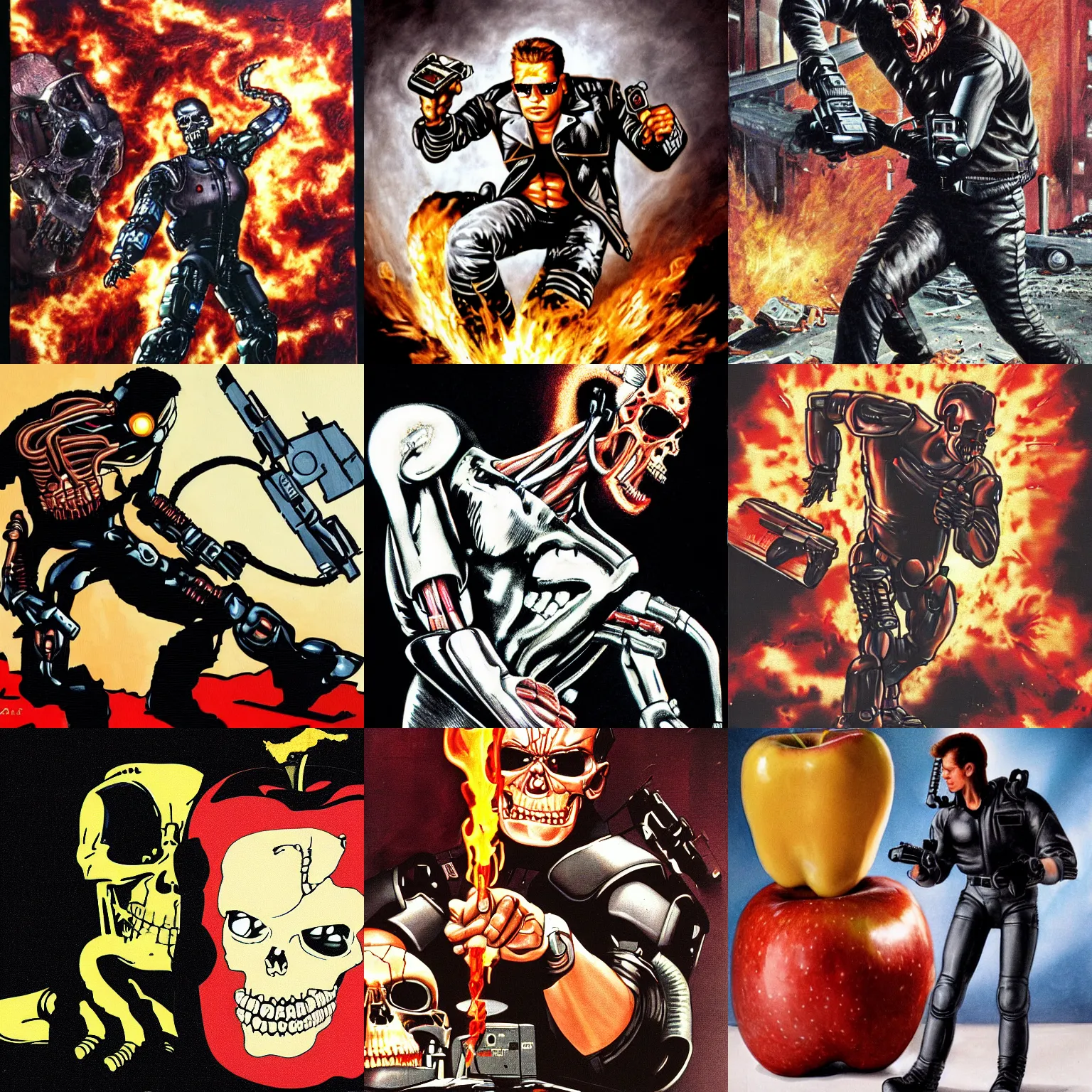 Terminator stomping on an apple | Stable Diffusion