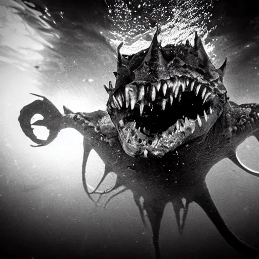 underwater closeup of a satanic sea monster in the | Stable Diffusion