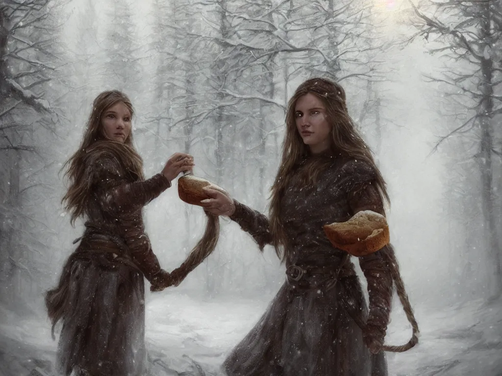 epic portrait an female viking eating loaf of bread | Stable Diffusion ...