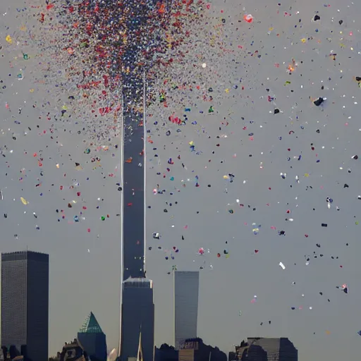 twin towers 9/11 with confetti explosion | Stable Diffusion | OpenArt